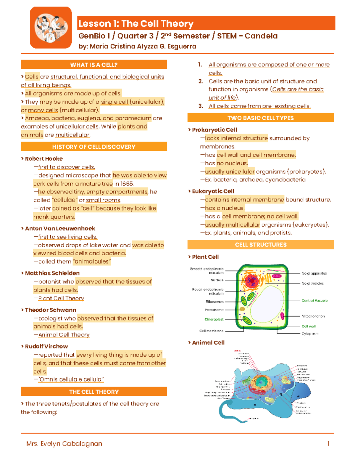 GenBio 1 - The Cell Theory - Lesson 1: The Cell Theory GenBio 1 ...