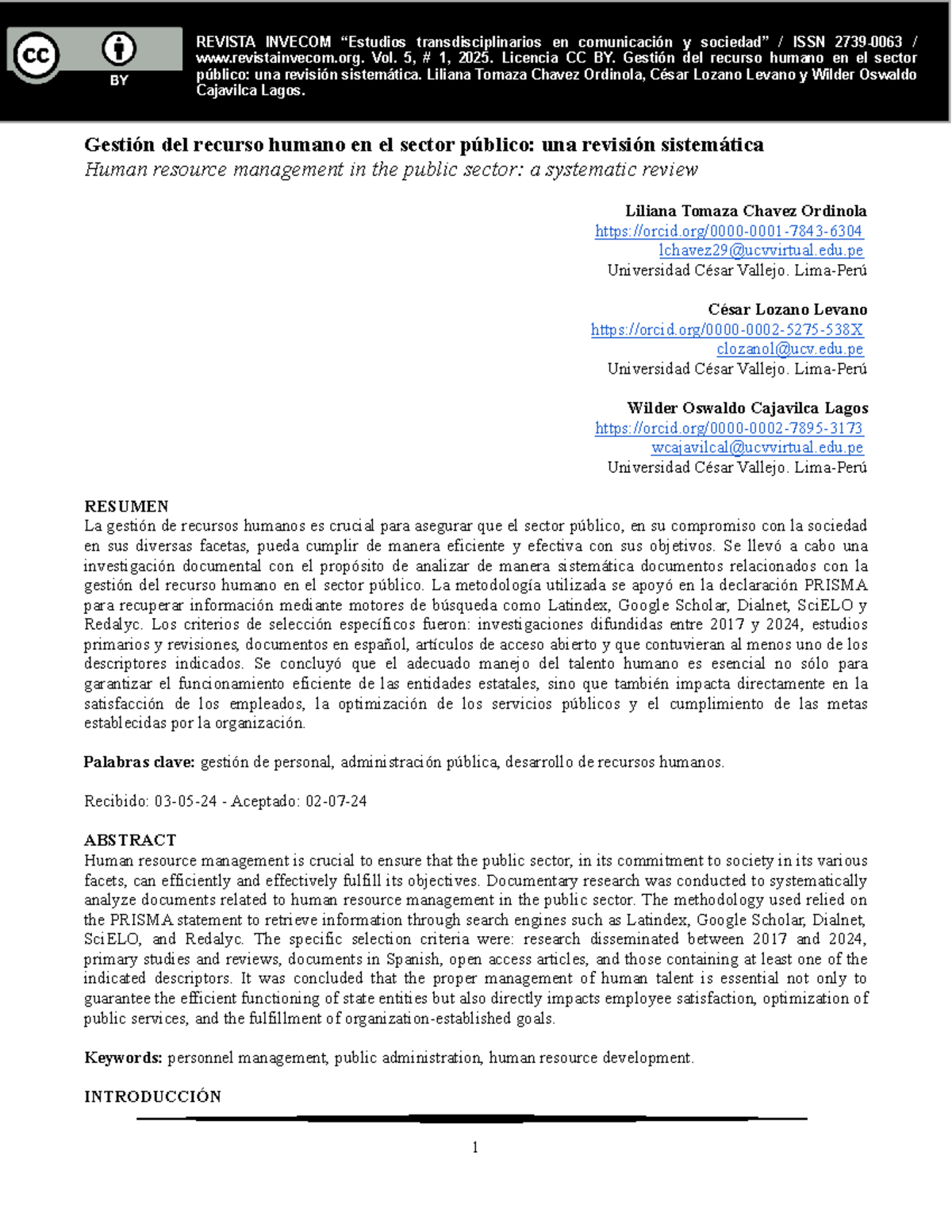 Gestión del Recurso Humano en el Sector Público: Revisión Sistemática ...