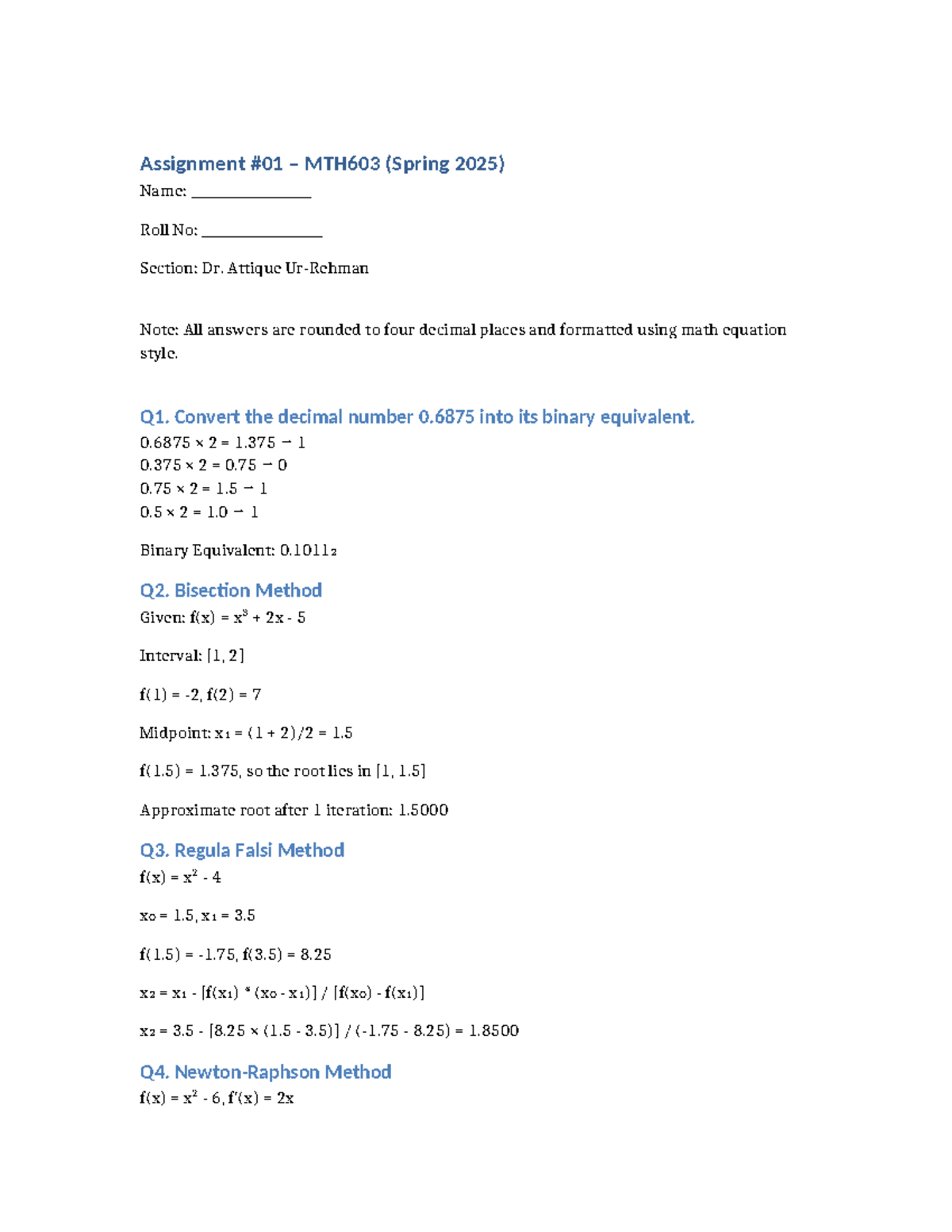MTH603 Assignment 1: Math Formatting and Problem Solutions - Studocu