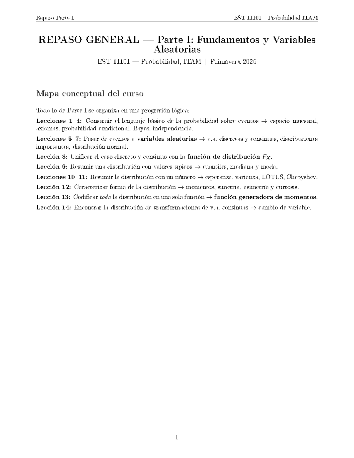 Repaso General Parte I: Fundamentos de Probabilidad EST Probabilidad ...