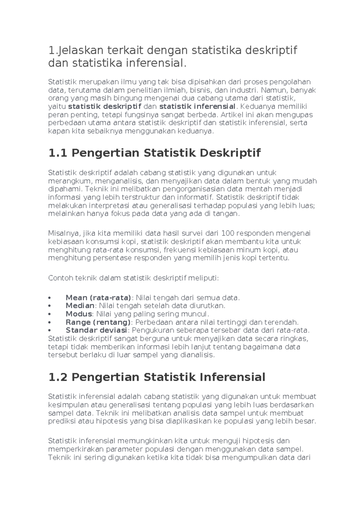 Diskusi 1: Perbedaan Statistik Deskriptif dan Inferensial serta Contoh ...