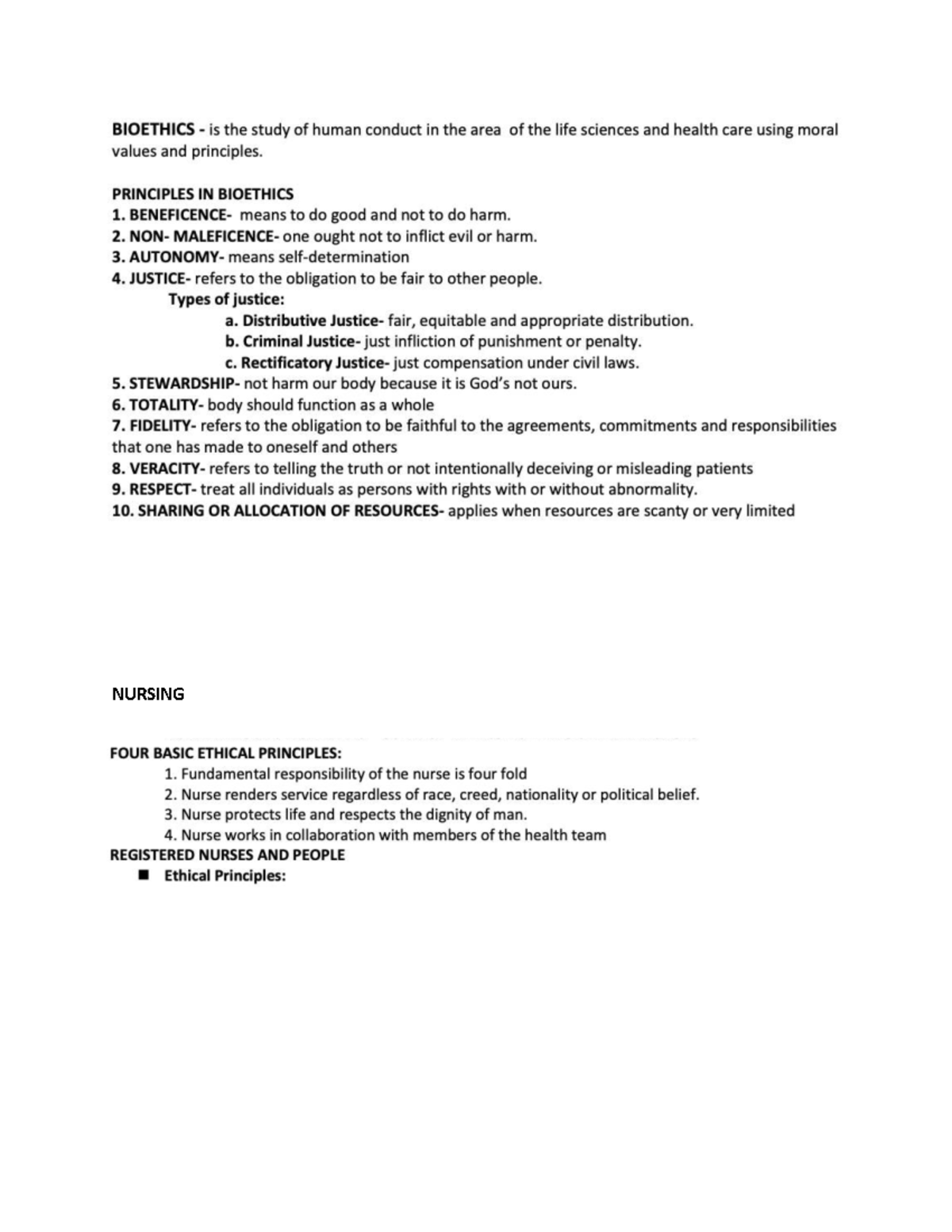 Nsg Ethics - Nursing Materials / Notes / Student - BIOETHICS is the ...