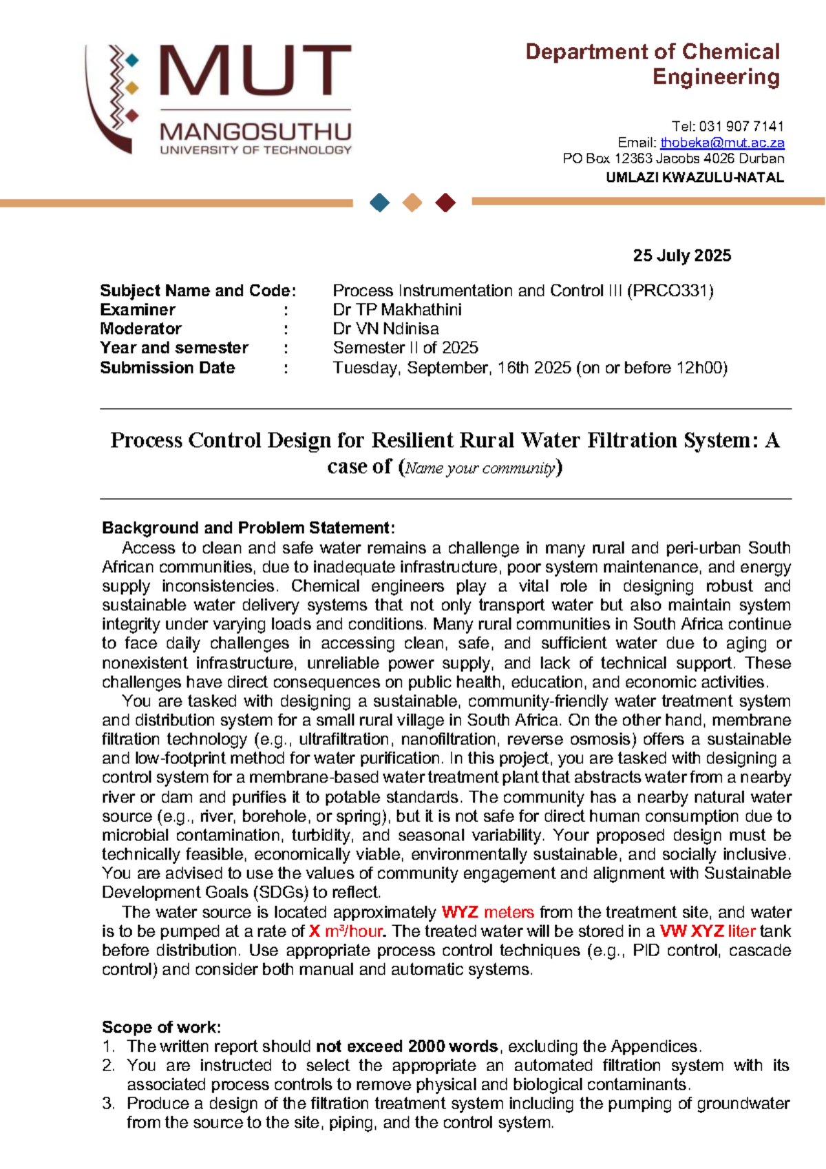 Final Engineering Design for Community Water Filtration System: PRCO331 ...