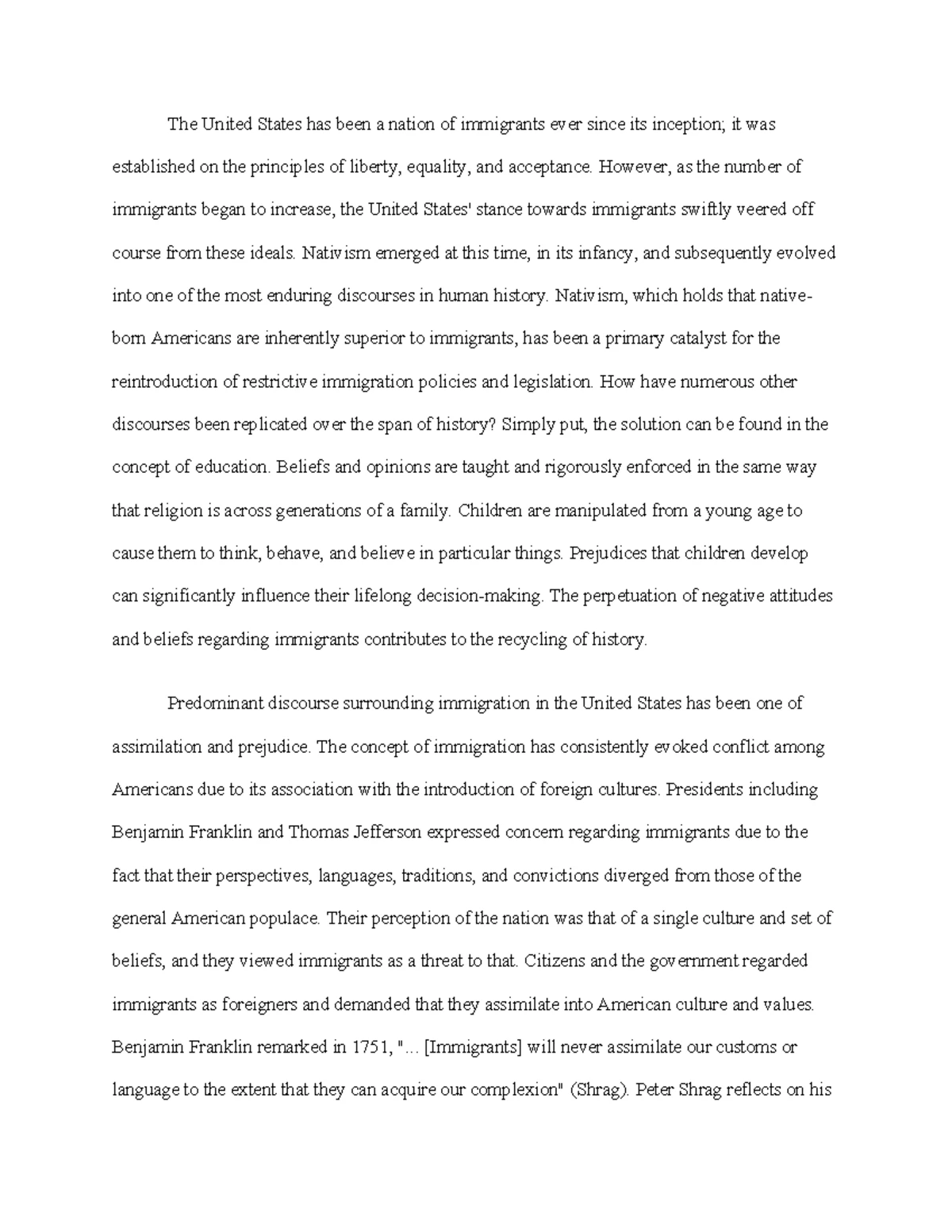 Journal 1 HIS: Examining Nativism and Immigration Discourse in U.S ...