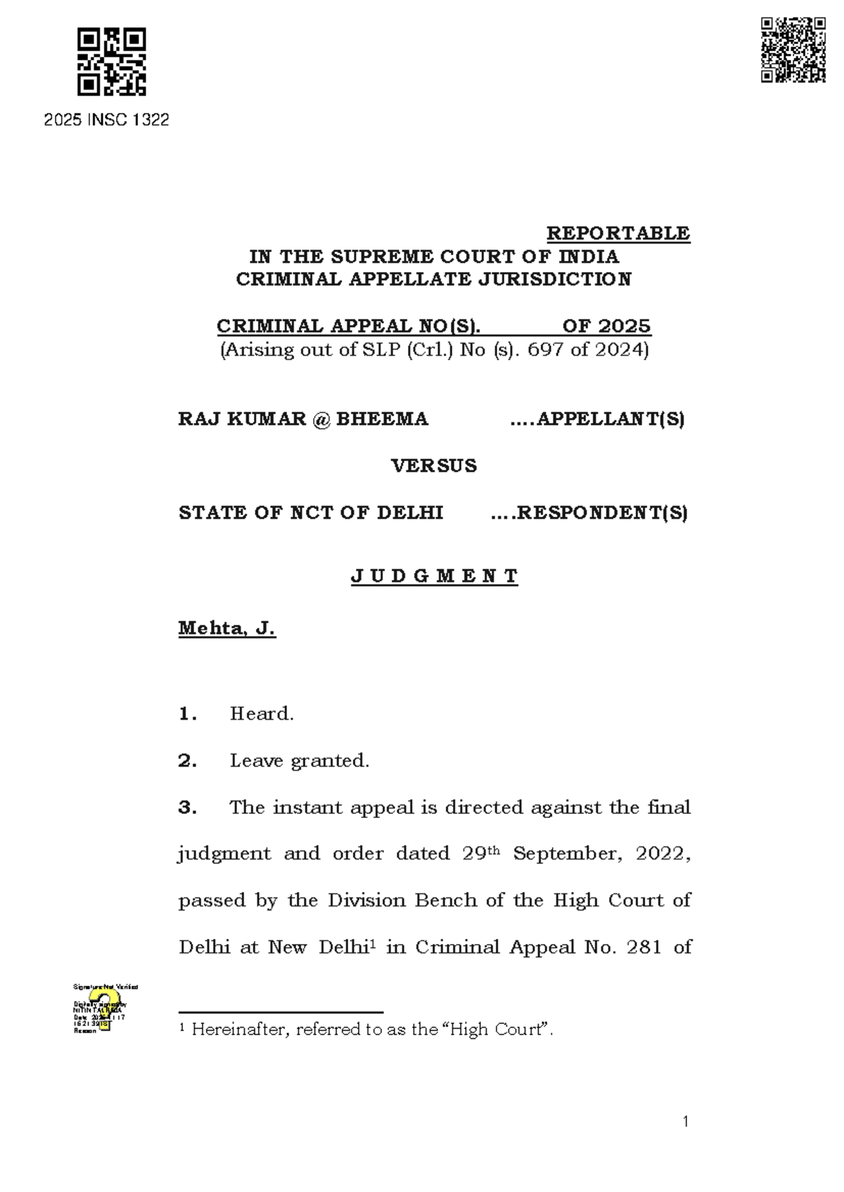 2025 INSC 1322 Criminal Appeal Judgment: Raj Kumar Bheema v. State of ...