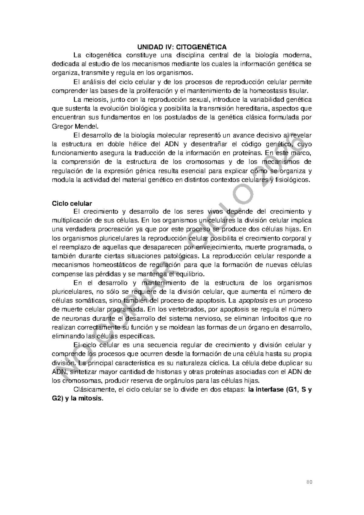 Unidad IV: Citogenética y Ciclo Celular en Biología - Studocu