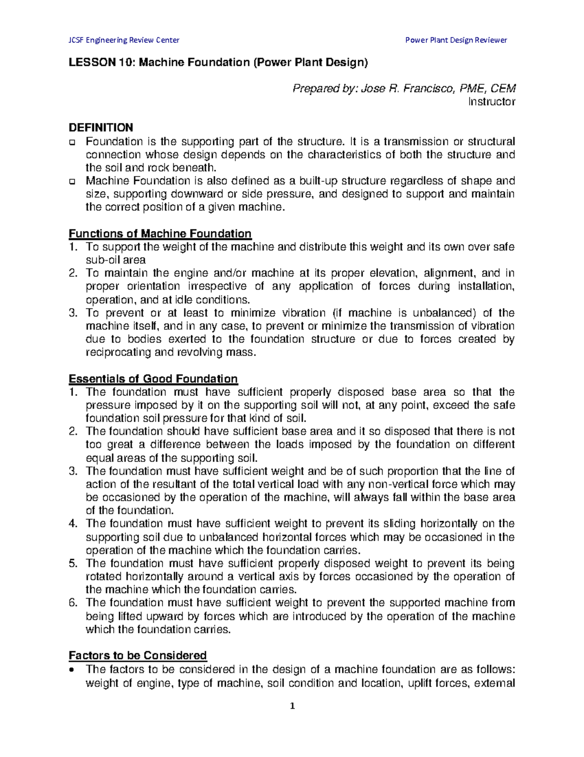 Machine Foundation Design Principles and Considerations (Lesson 10 ...