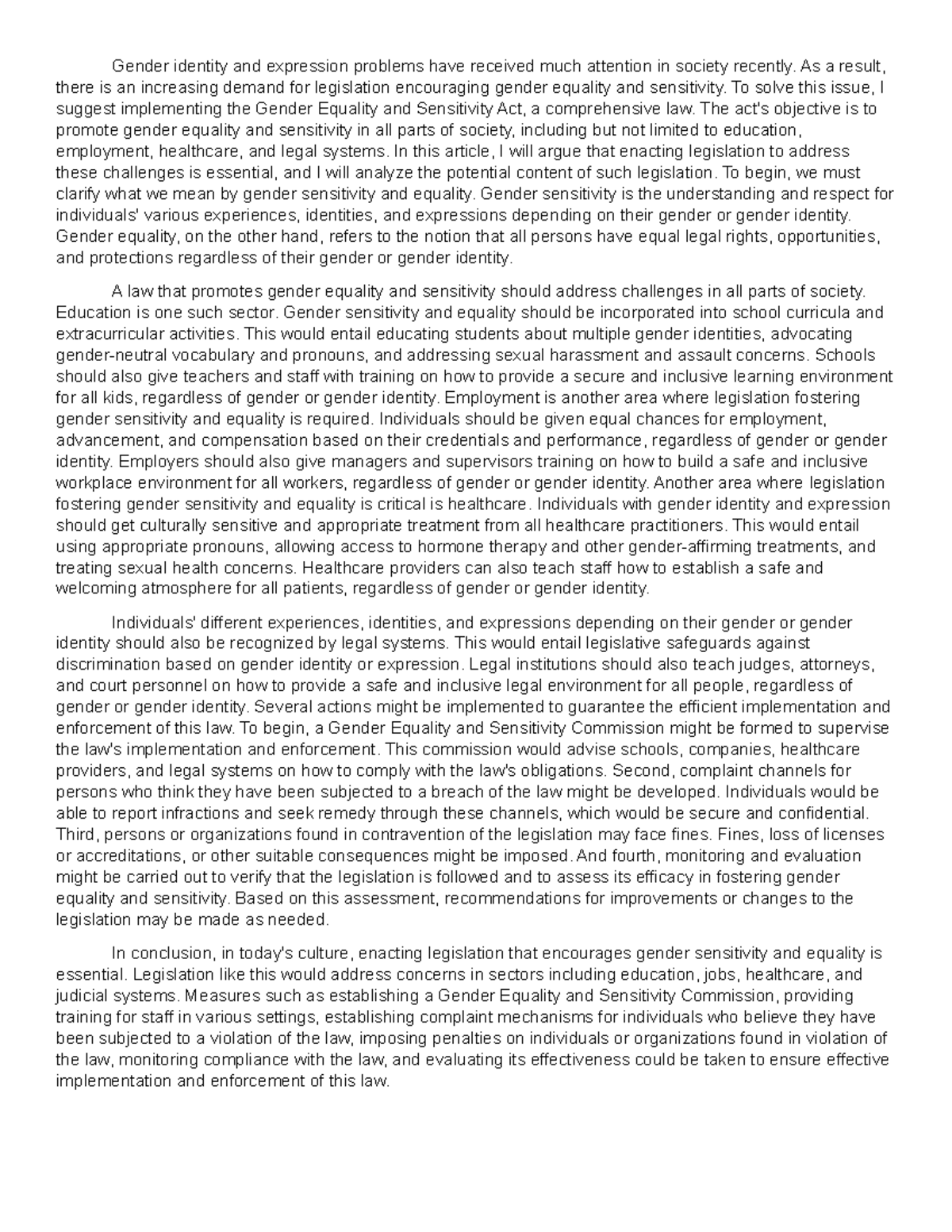 Gender Sensitivity - essay - Gender identity and expression problems ...