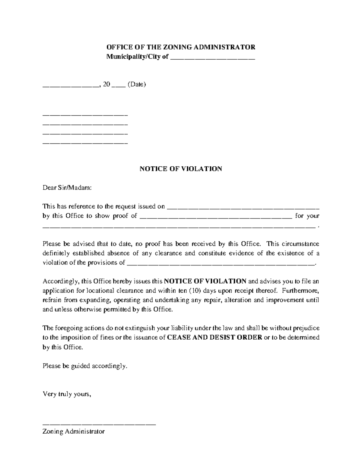 Zoning Administration Notice of Violation Issuance - Studocu
