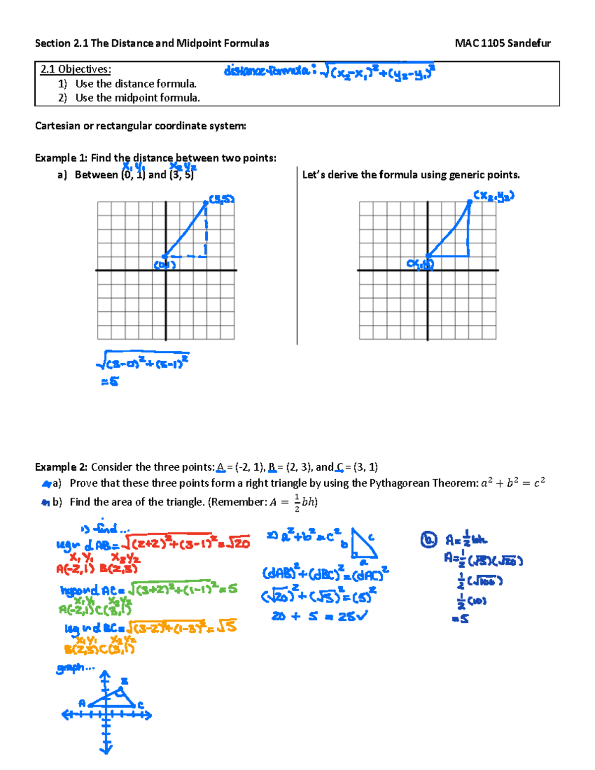 Unit I 2.1 guided notes ( Distance+ Midpt) - Section 2 The Distance and ...