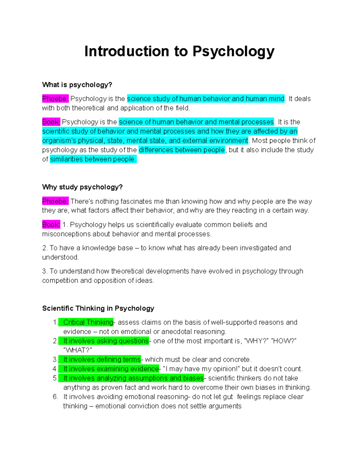 Introduction to Psychology: Understanding Human Behavior and Mind - Studocu