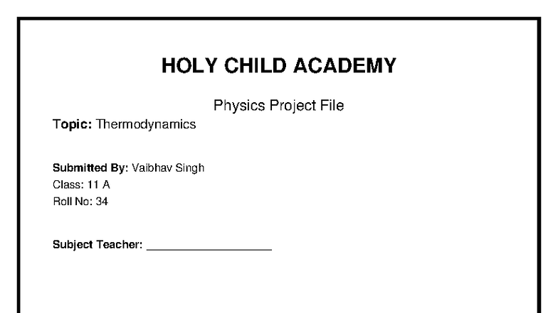 Physics Project on Thermodynamics - Class 11 A - Studocu