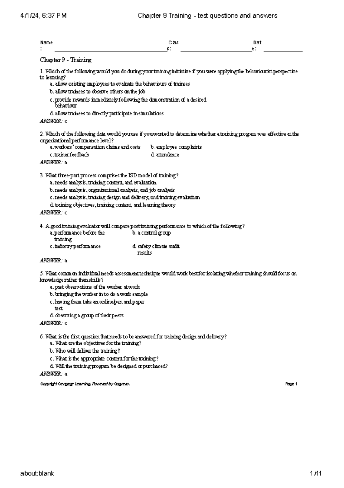 Chapter 9 - Training: Understanding ISD and Evaluation Methods - Studocu