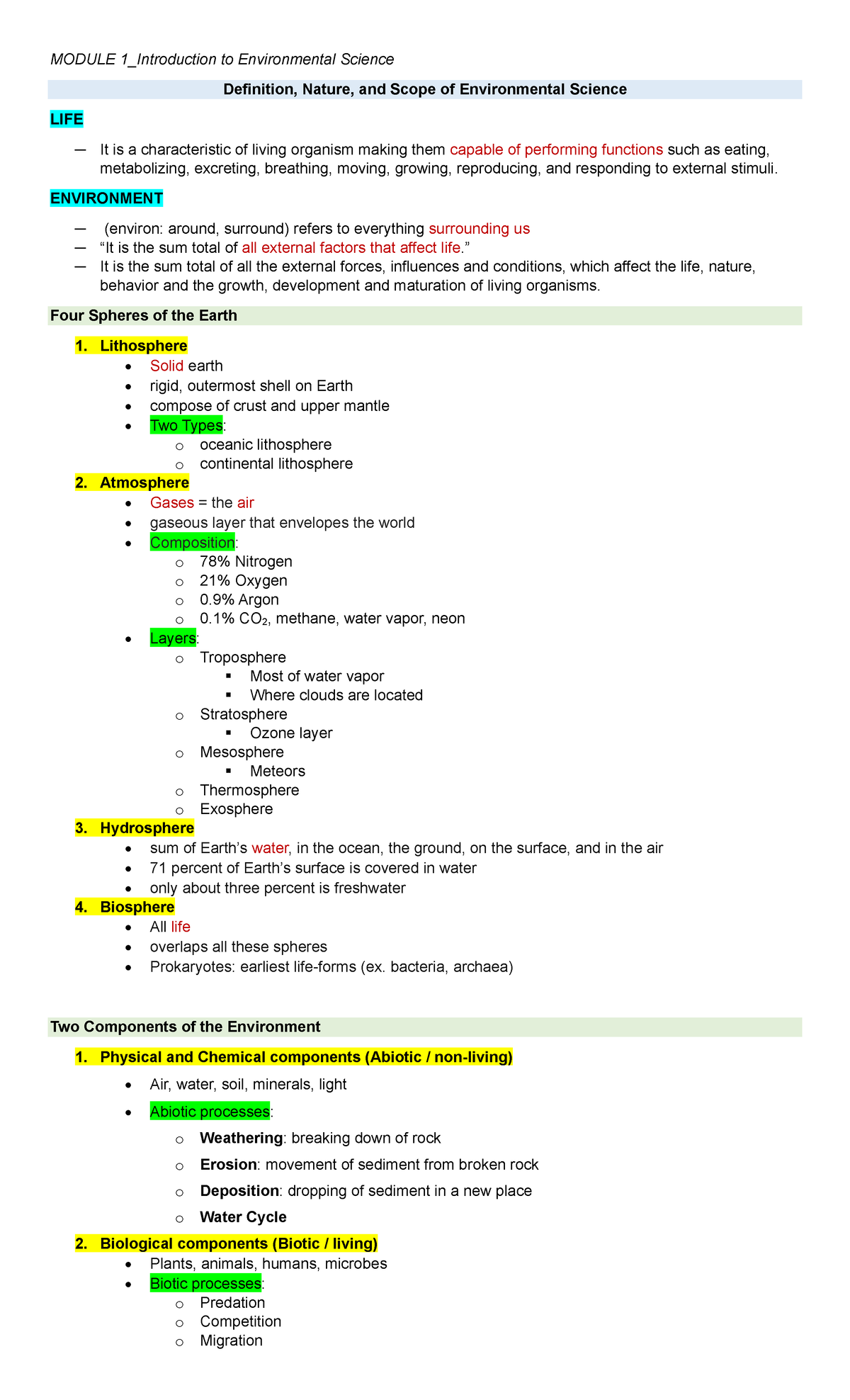 Module 1: Genvi Environmental Science Reviewer - Studocu