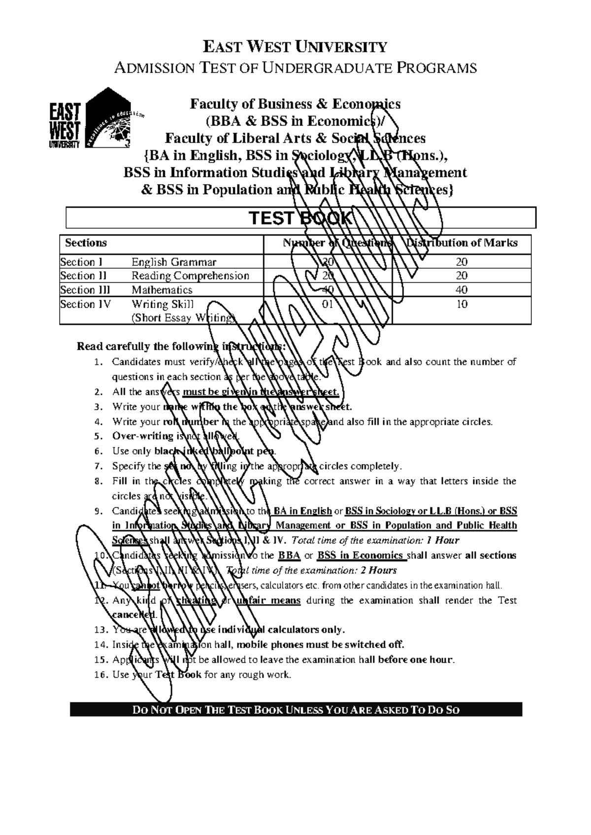 Admission Test Guide for BBA & BSS Programs - Hshs - Studocu