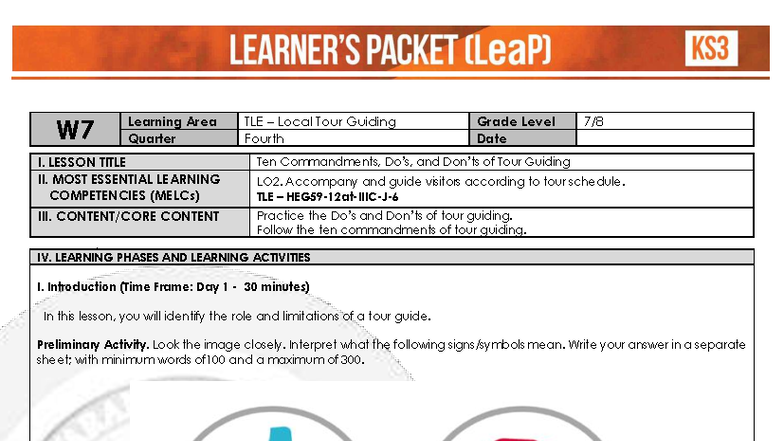Q4-HE-TLE Local Tour Guiding Lesson Plan for 4th Grade - Studocu