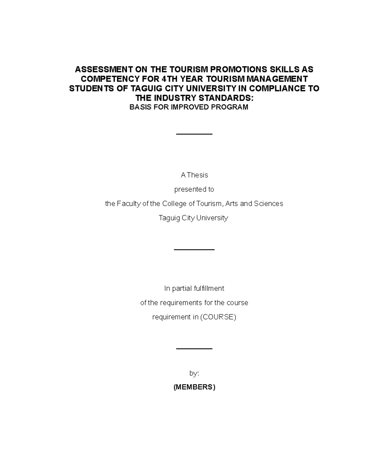 Tourism- Student- Competency - ASSESSMENT ON THE TOURISM PROMOTIONS ...