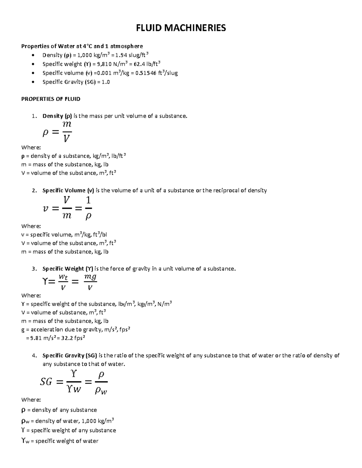 FLUID MACHINERIES: Properties of Water and Fluid Dynamics (Lesson 2 ...