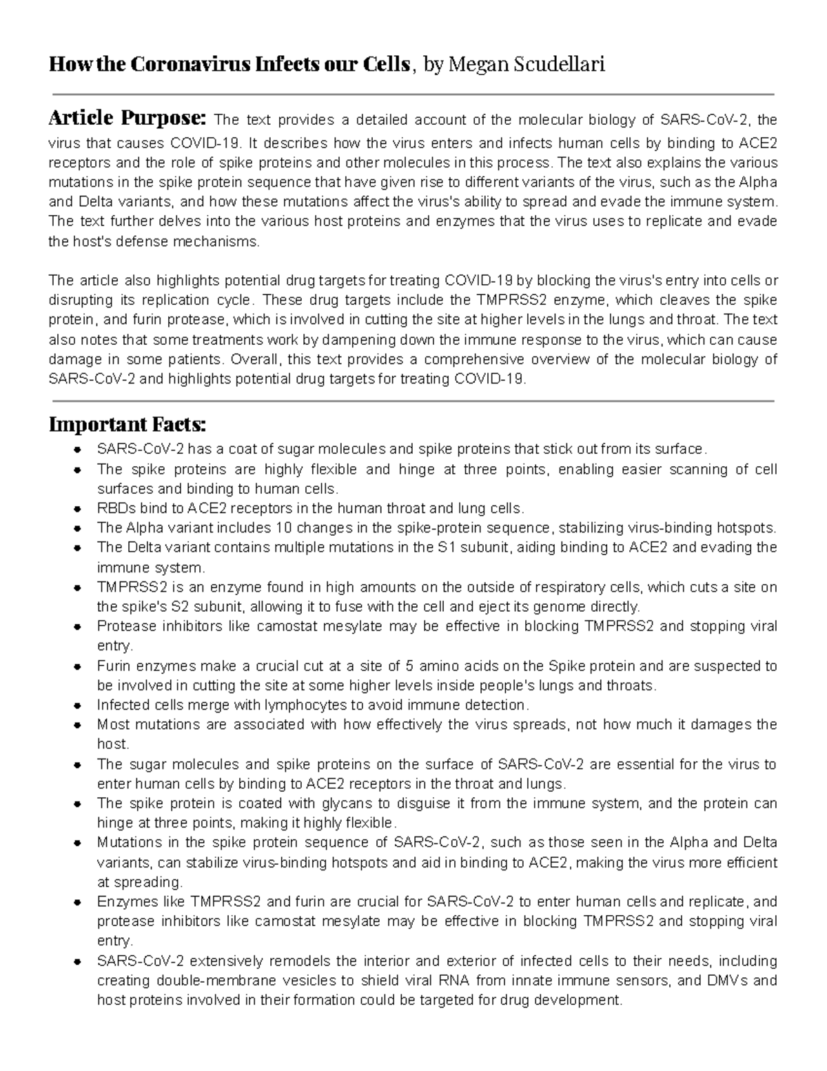 Molecular Biology of SARS-CoV-2: Insights & Findings for Article Assign ...