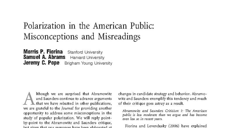 Political Polarization in the American Public: Misconceptions Refuted ...