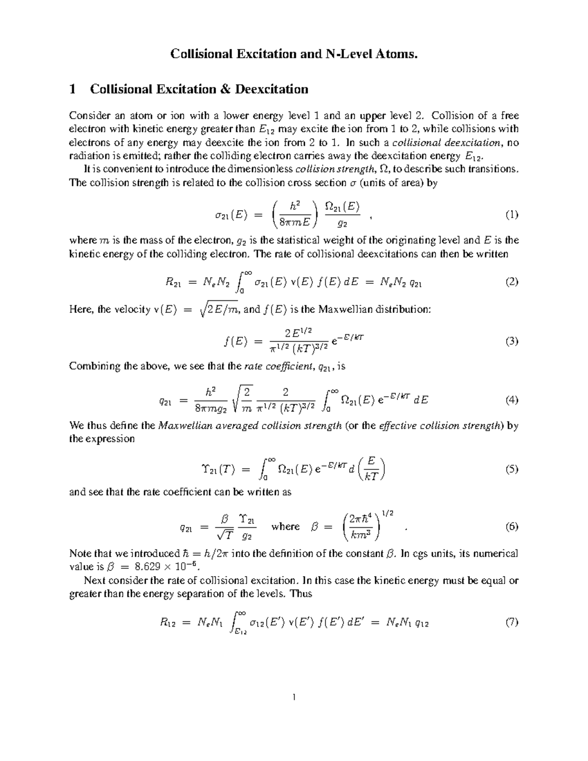 Collisional Excitation and Deexcitation in N-Level Atoms: A Study - Studocu