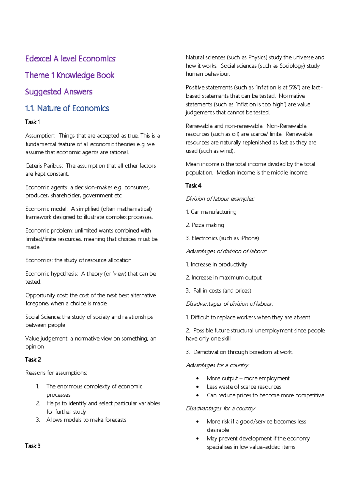 Edexcel Knowledge Book Theme 1 Answers - Edexcel A level Economics Theme 1 Knowledge Book ...