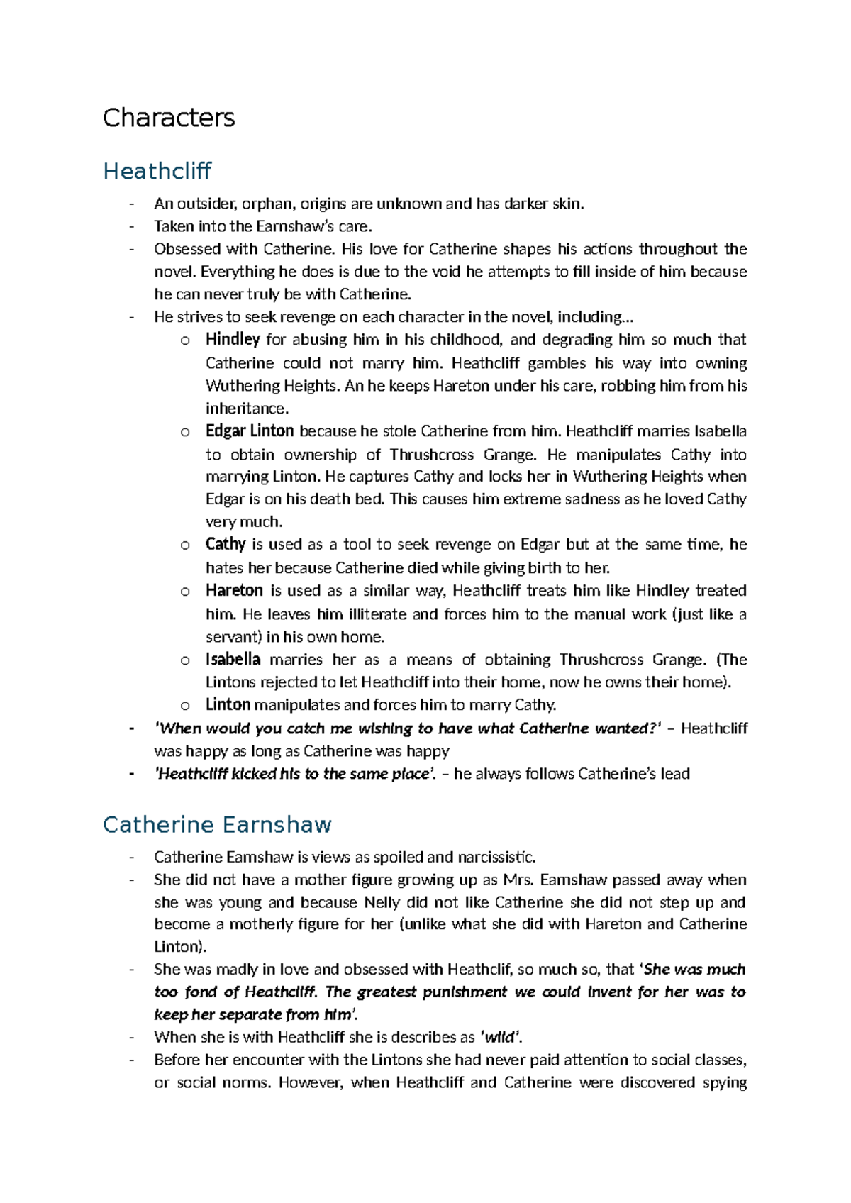 Characters - A brief character analysis of each character in Wuthering ...