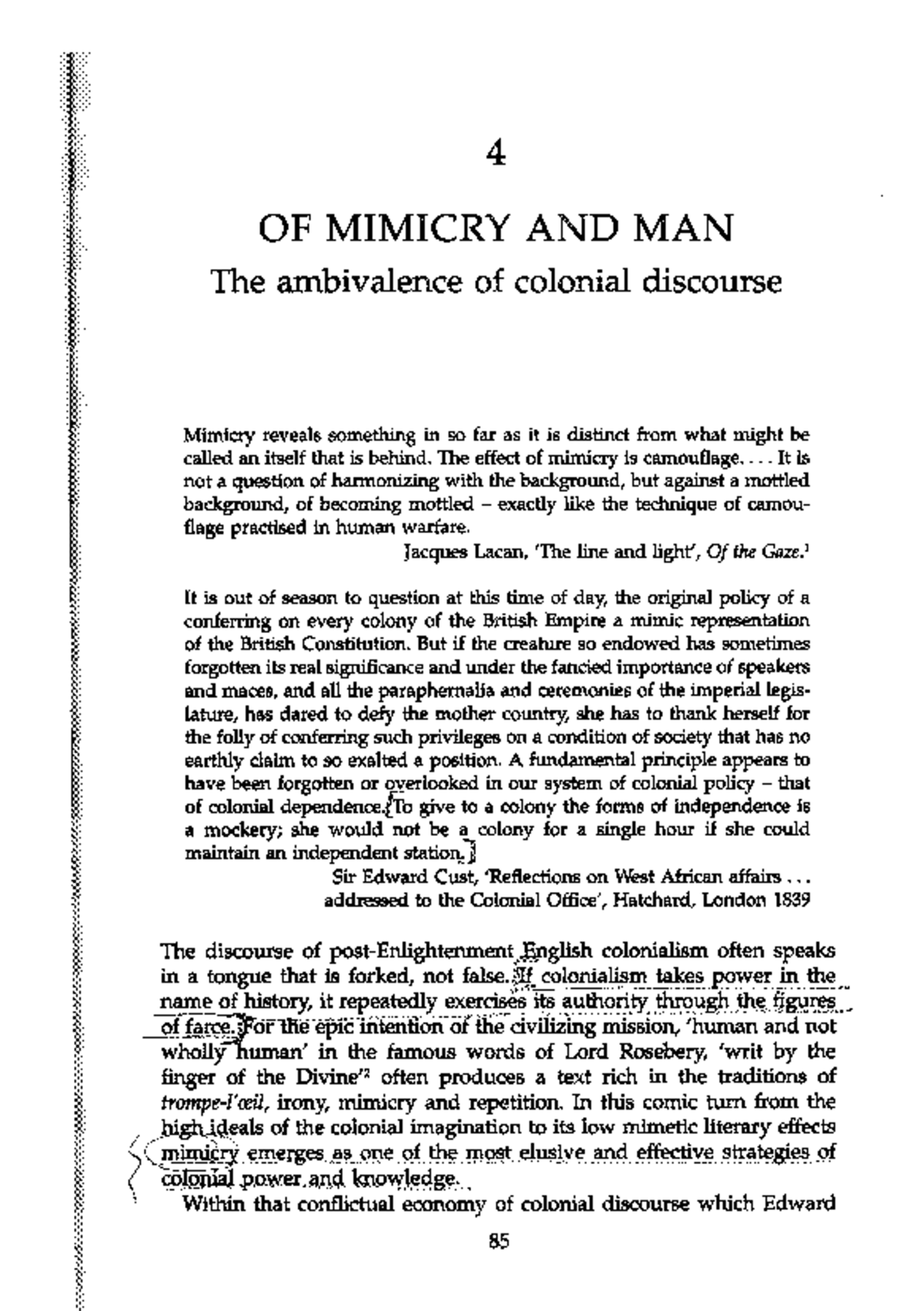 Colonial Power and Mimicry: The Ambivalence of Cultural Discourse - Studocu