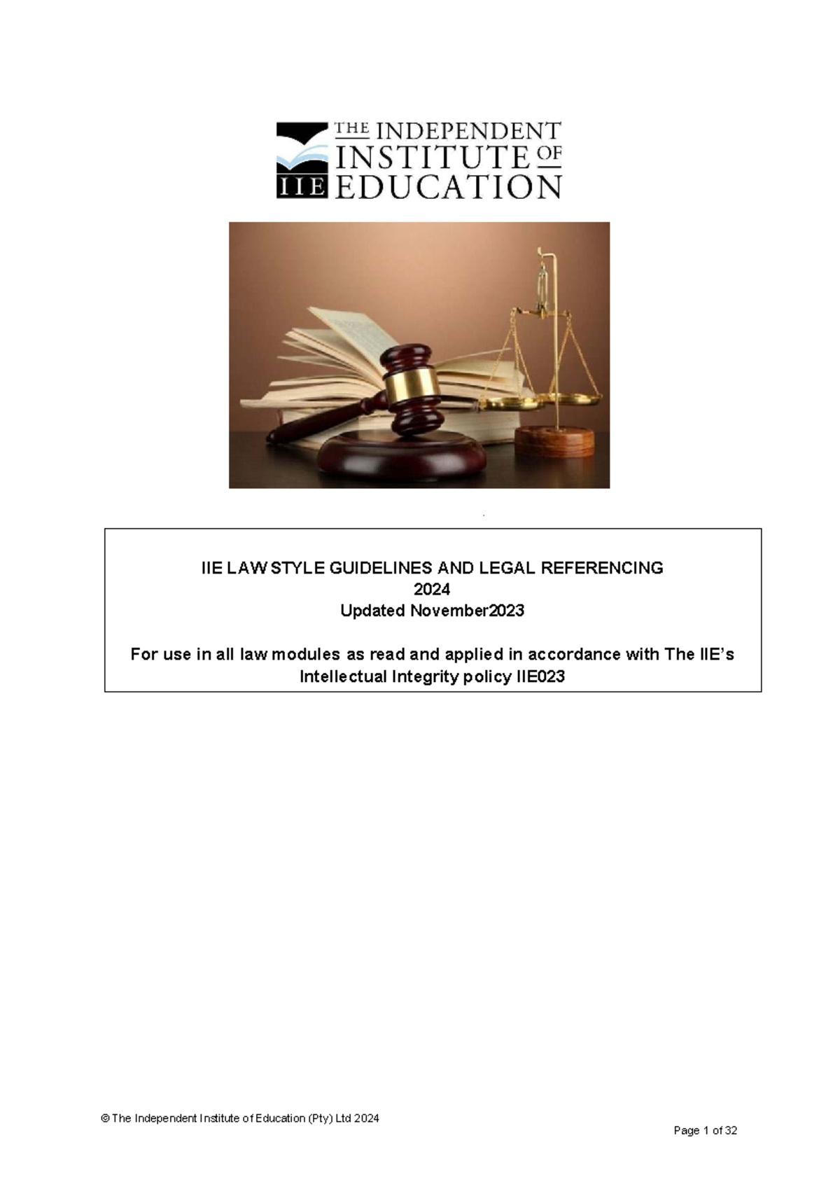 IIE023 Referencing Guide: IIE Law Style Guidelines 2024 - Studocu