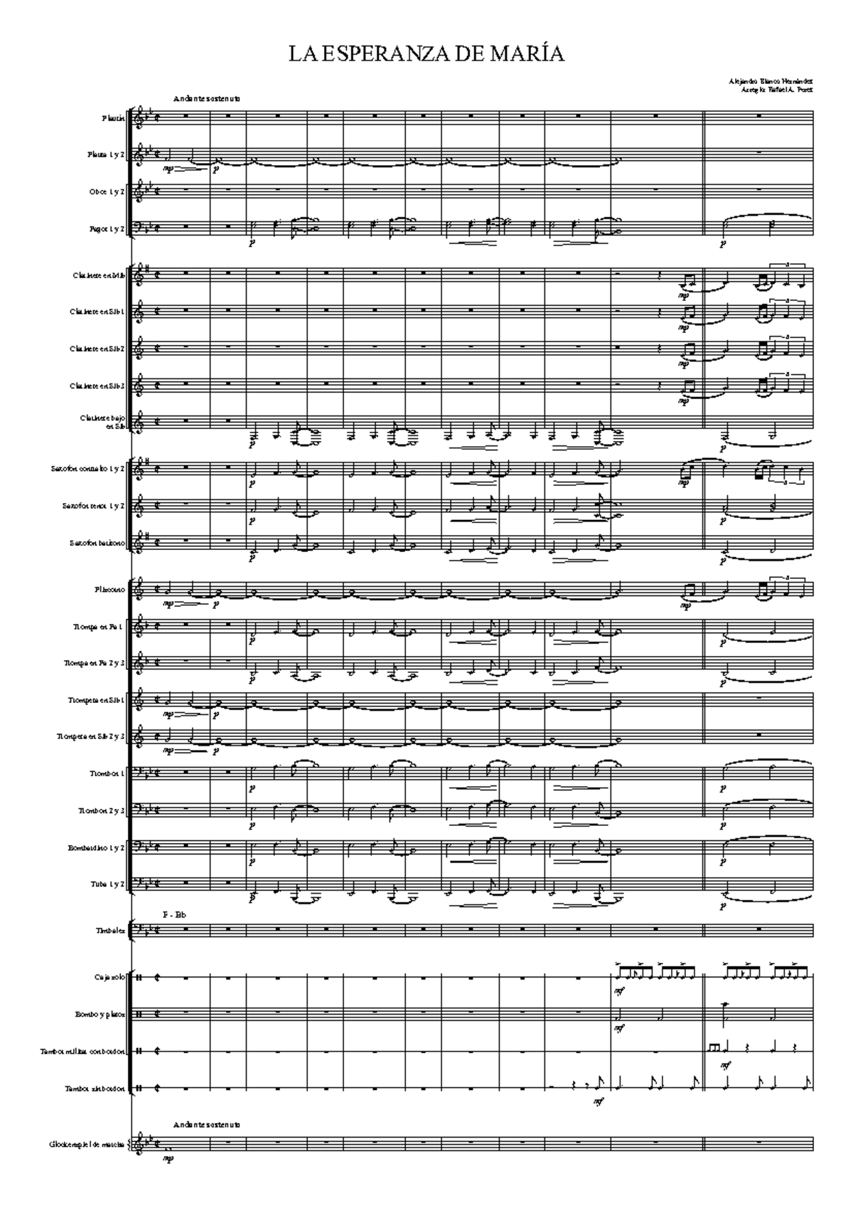 LA ESPERANZA DE MARÍA - Partitura y Partes (Arreglo: R. A. Pérez) - Studocu