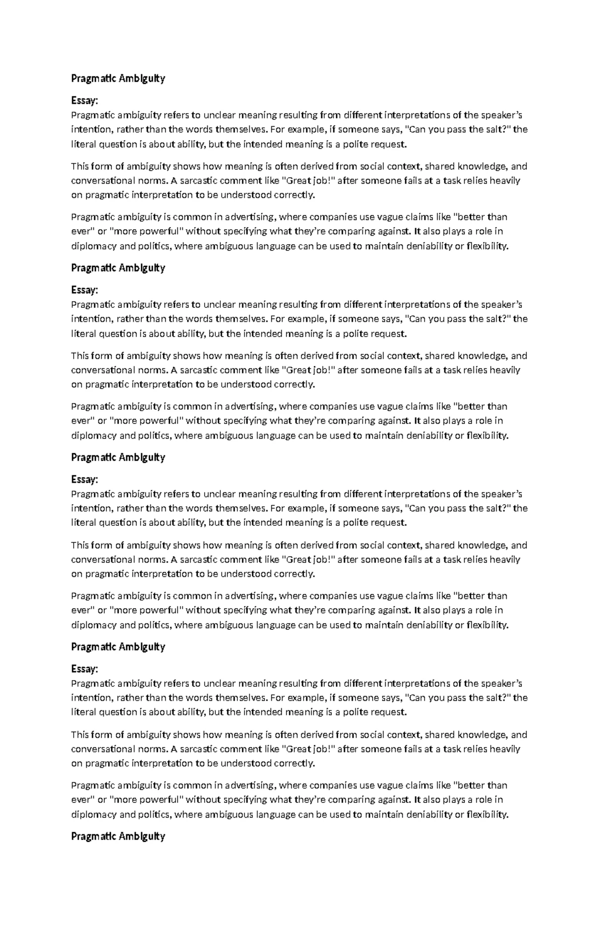 ENG 101: Lexical Ambiguity Essay - Understanding Multiple Meanings ...