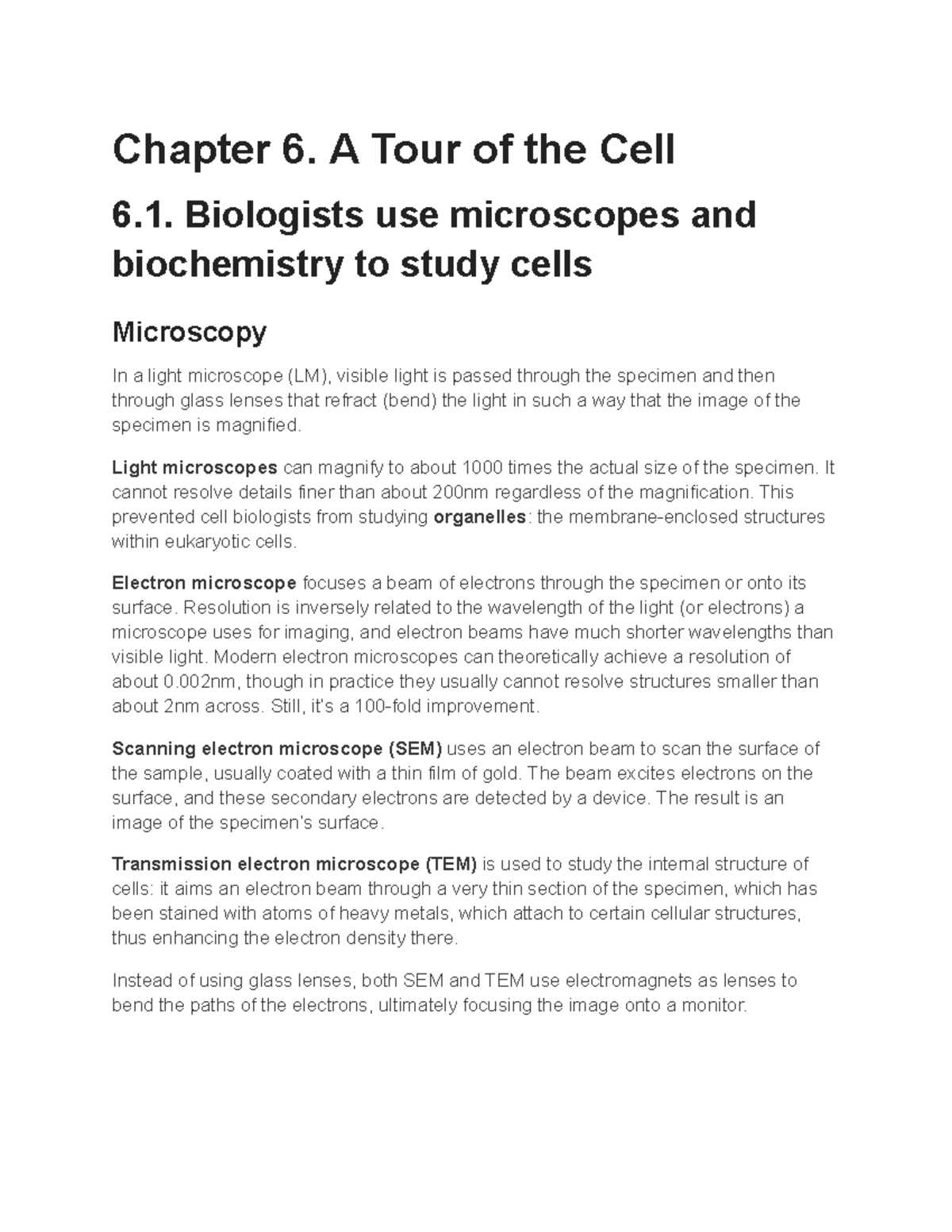 Cell Biology: Chapter 6 - A Tour of the Eukaryotic Cell Structures ...