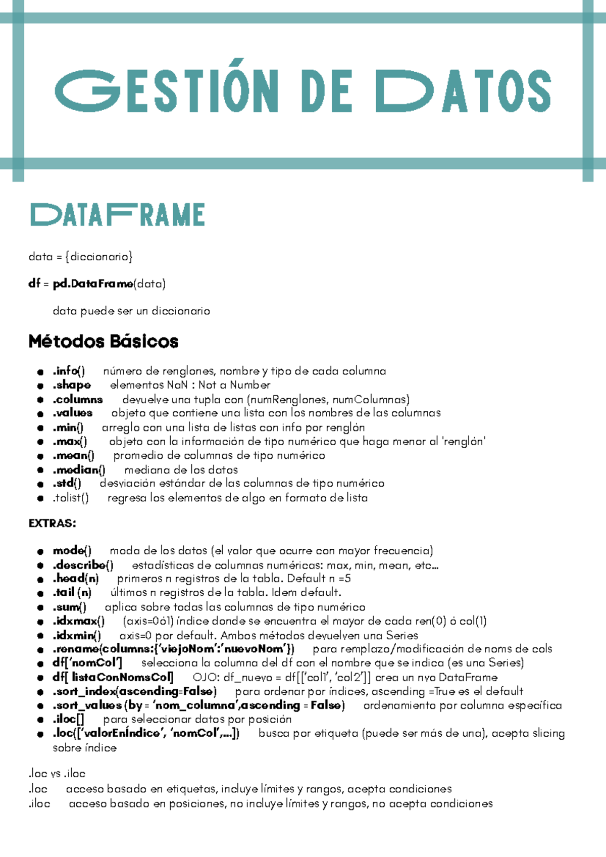 Guía 1: Métodos Básicos de DataFrame en Python (Gestión de Datos) - Studocu