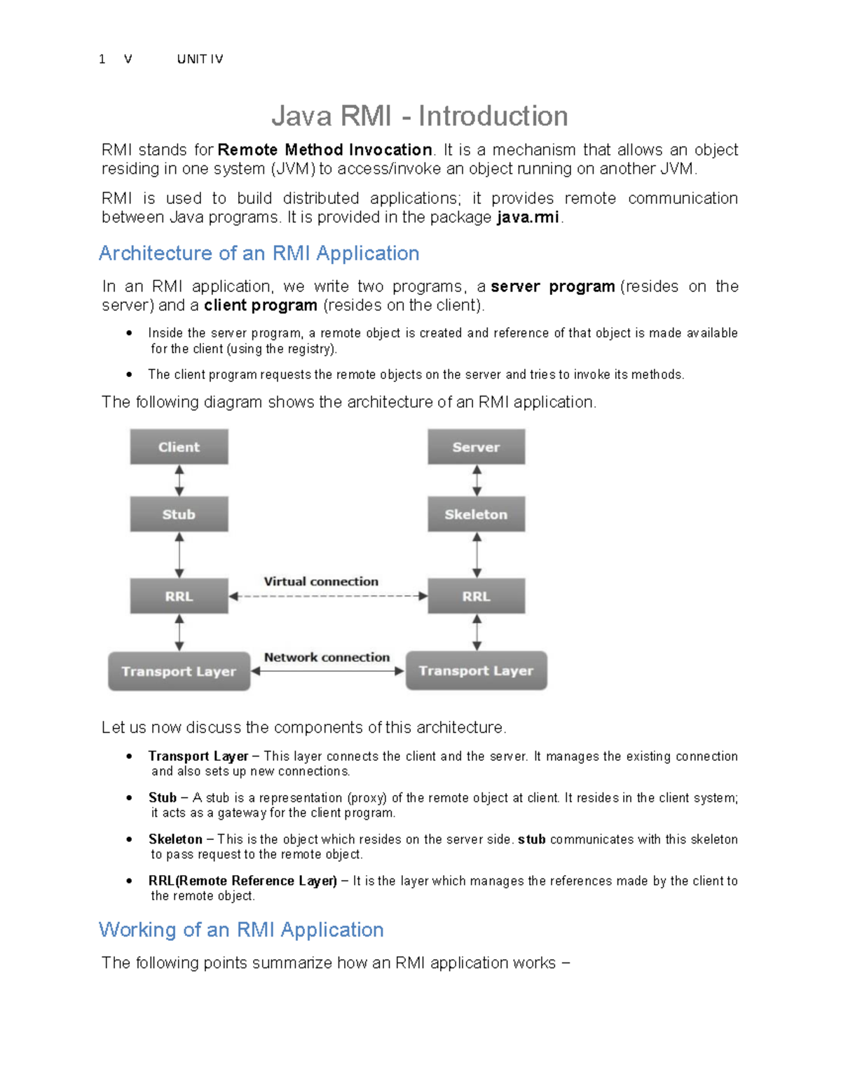 Java Rmi Unit Iv Notes On Remote Method Invocation Studocu