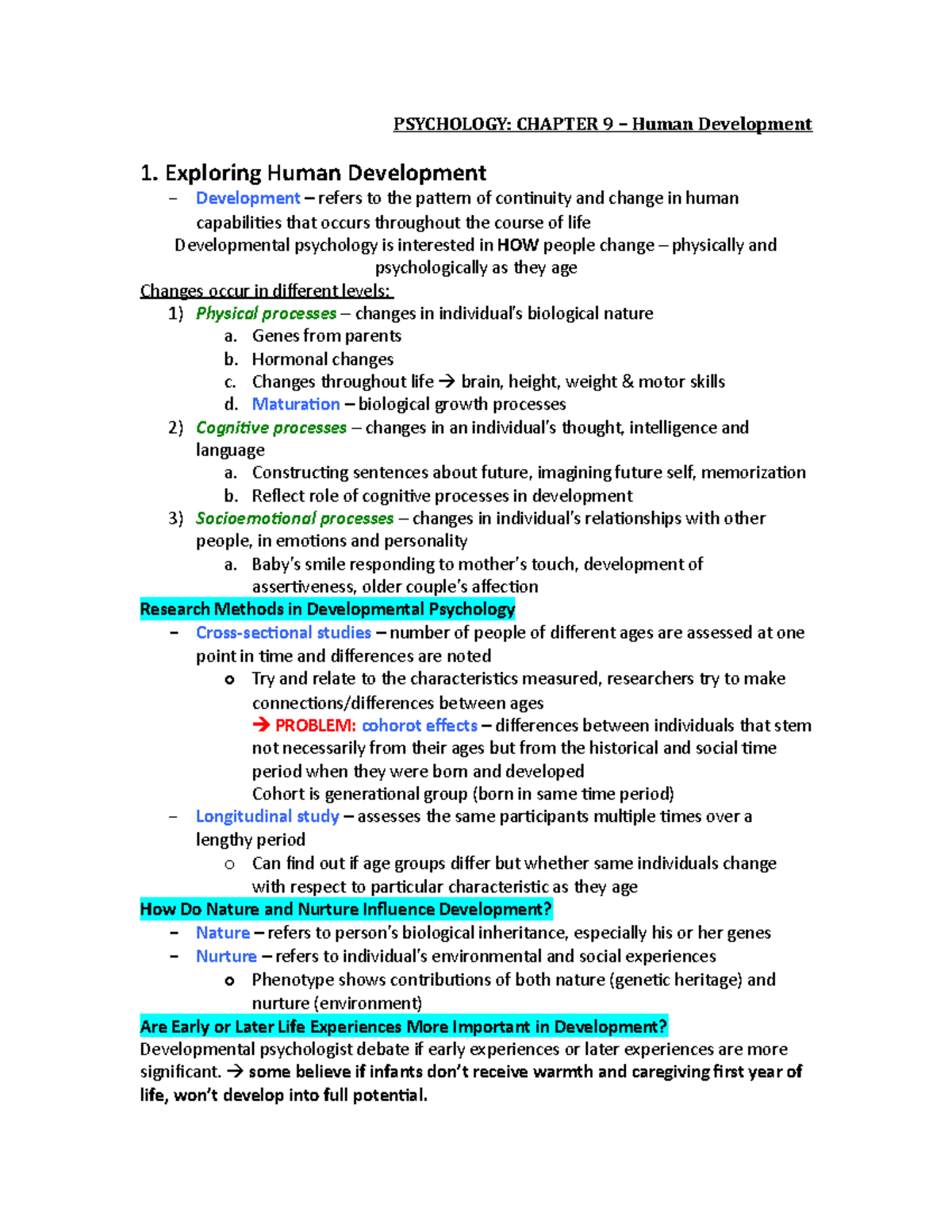 Chapter 9 Notes - Human Development - PSYCHOLOGY: CHAPTER 9 – Human ...