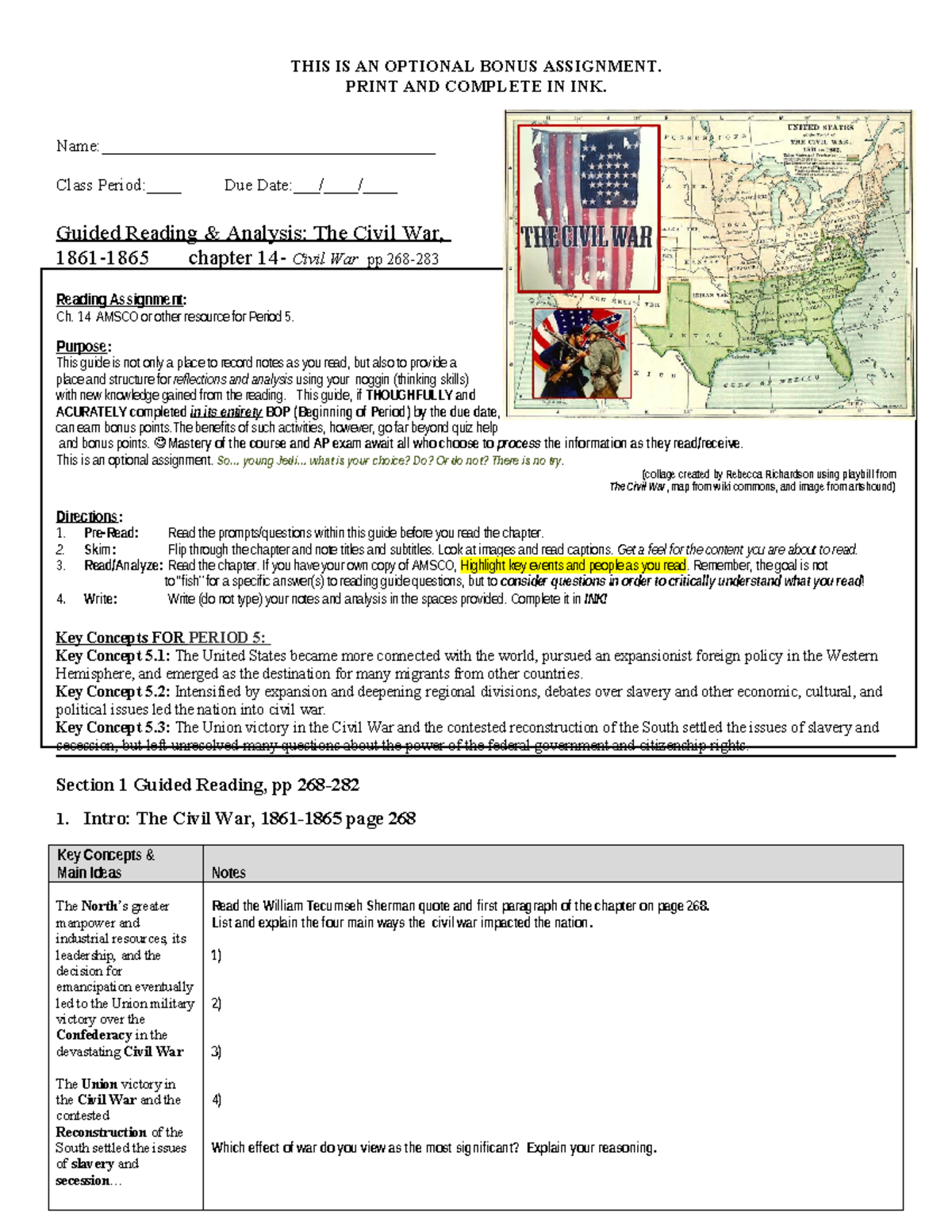 Amsco reading guide chapter 14 - THIS IS AN OPTIONAL BONUS ASSIGNMENT ...