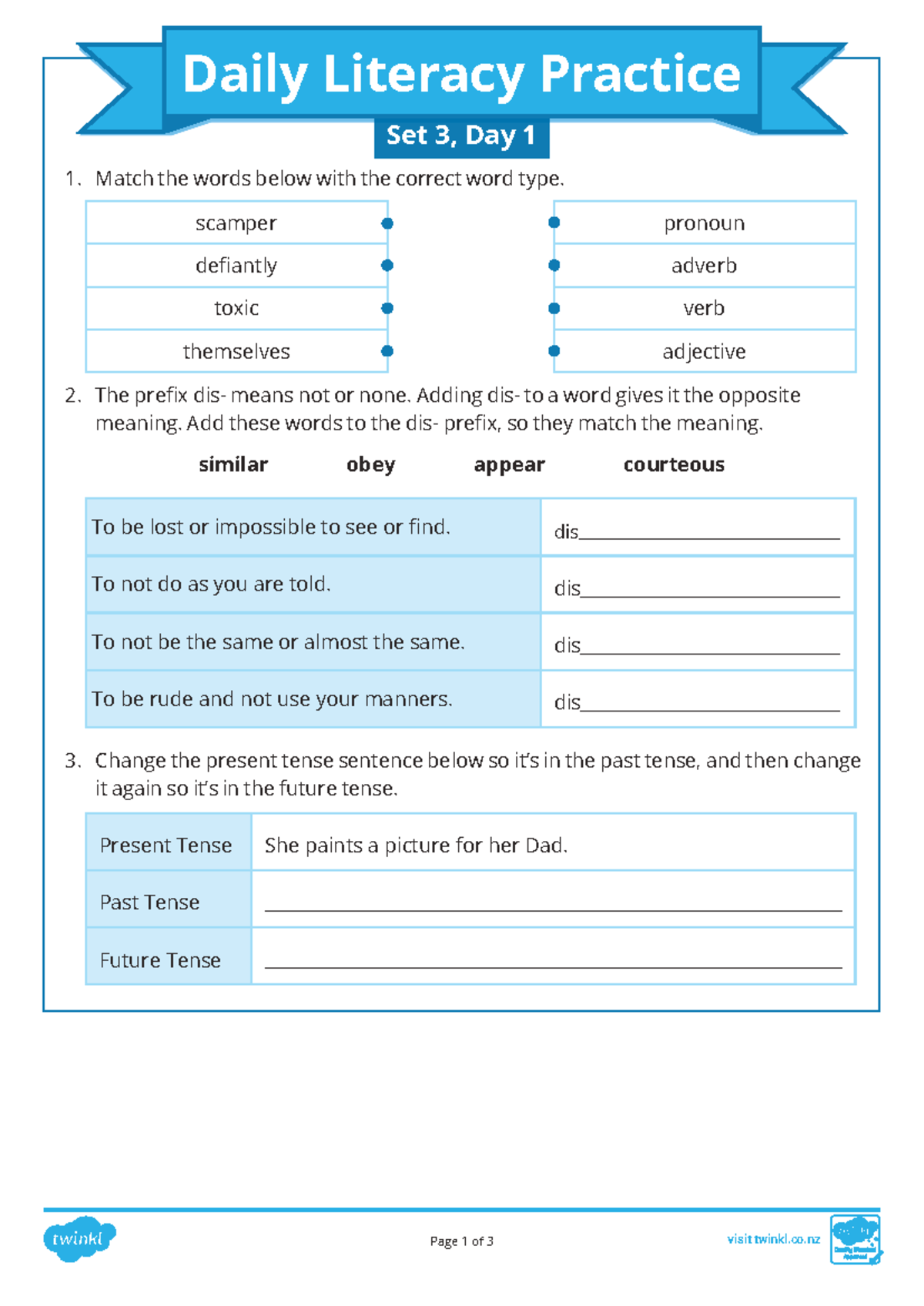 Daily Literacy Practice - Set 3: Word Types & Tenses - Studocu