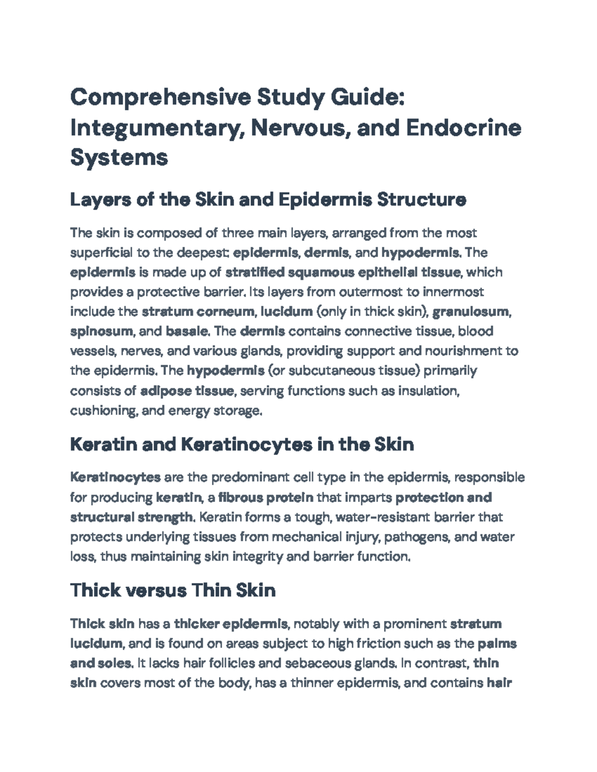 Comprehensive Study Guide: Integumentary, Nervous, & Endocrine Systems ...