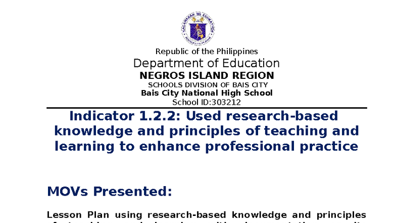 Lesson Plan and Professional Development Reflection for Grade 7 Araling ...