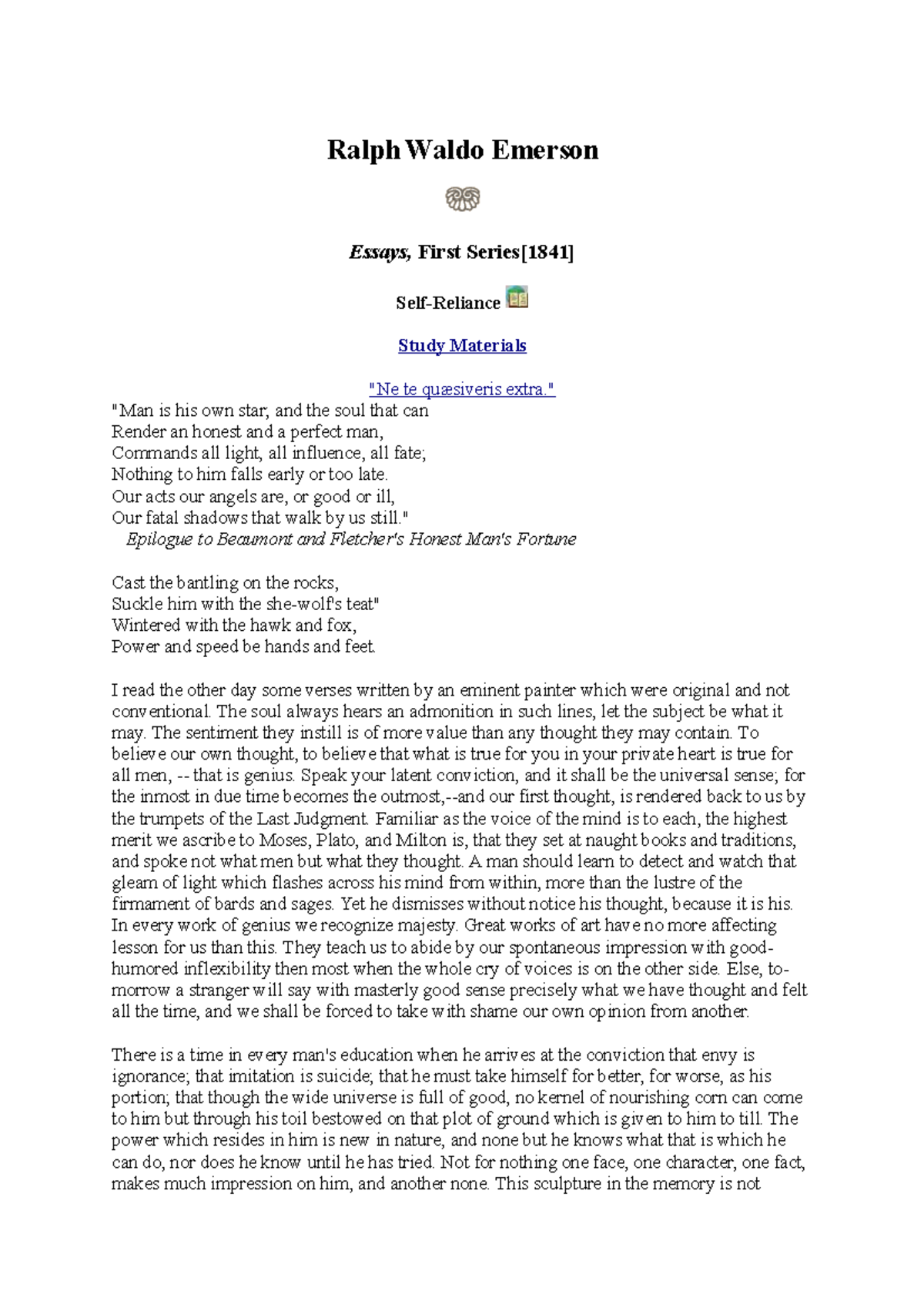 Emerson's Self-Reliance: Insights and Key Themes Analysis - Studocu