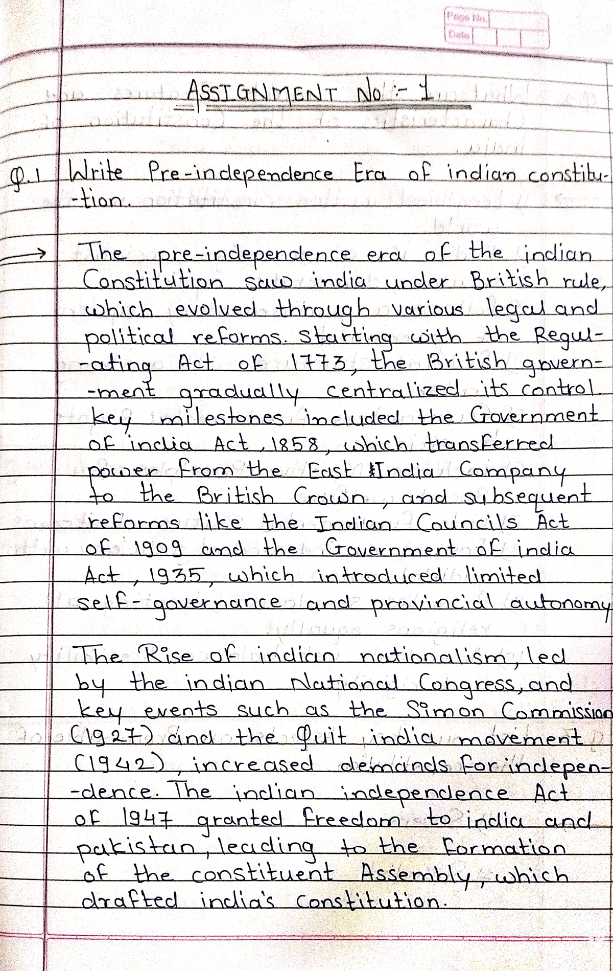 EIC Assignment No. 1 & 2: Indian Constitution Overview and Key Features - Studocu