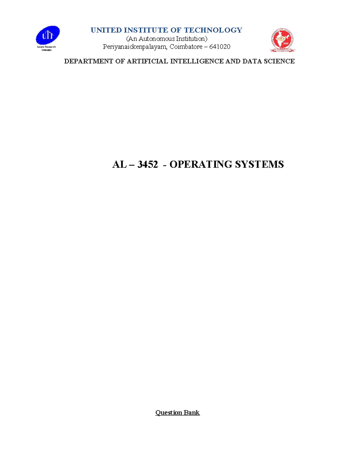 OS - AL3452 Question Bank for Operating Systems - Studocu