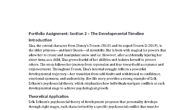 Portfolio Assignment: Elsa's Developmental Timeline Analysis - Studocu