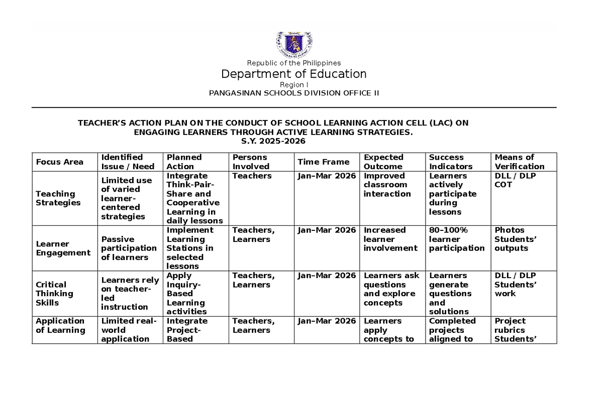 Action Plan for Teachers: Engaging Learners through Active Learning ...
