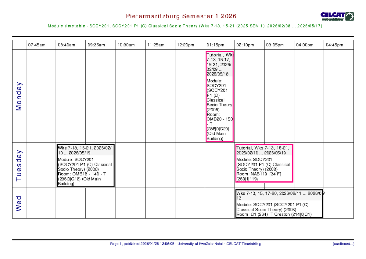 SOCY201 Semester 1 2026 Timetable & Notes for Classical Socio Theory ...