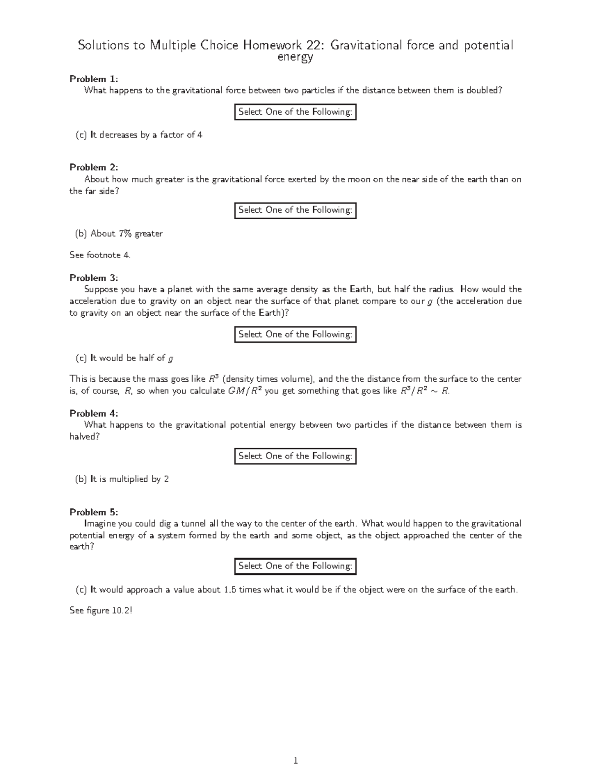 MC HW 22 Solutions: Gravitational Force & Potential Energy Practice ...