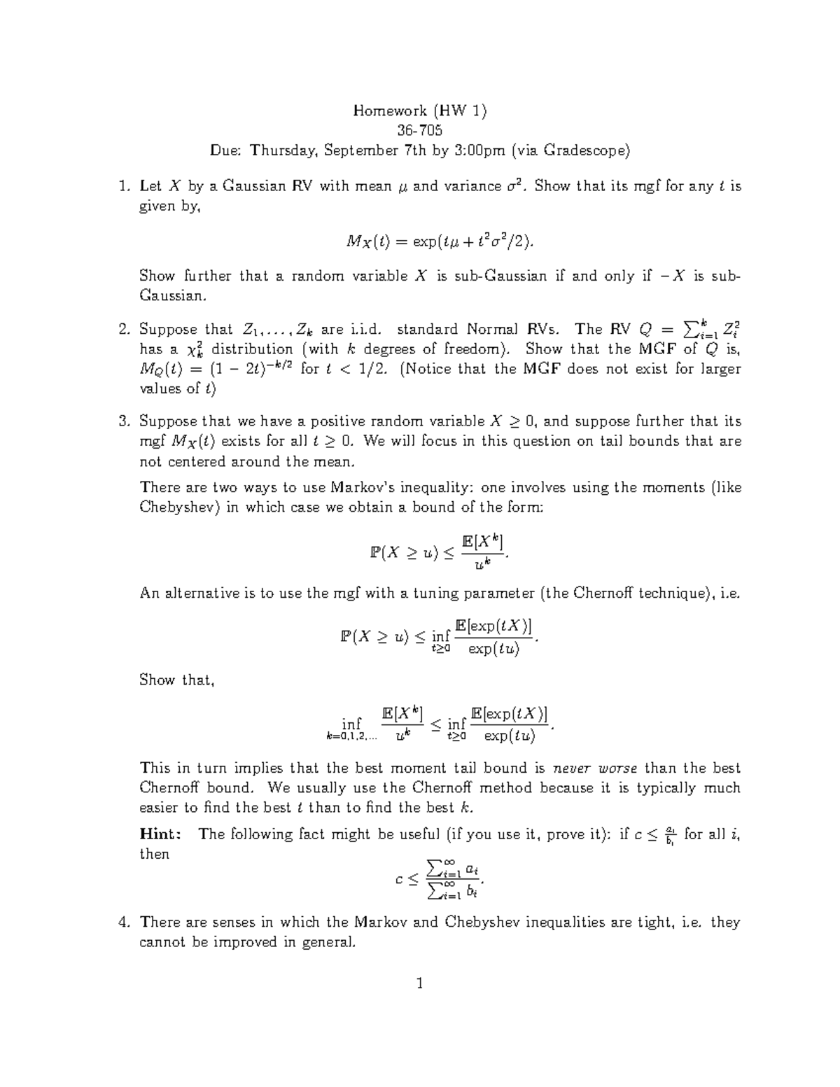 Homework 1: Probability & Statistics MGF and Tail Bounds Analysis - Studocu