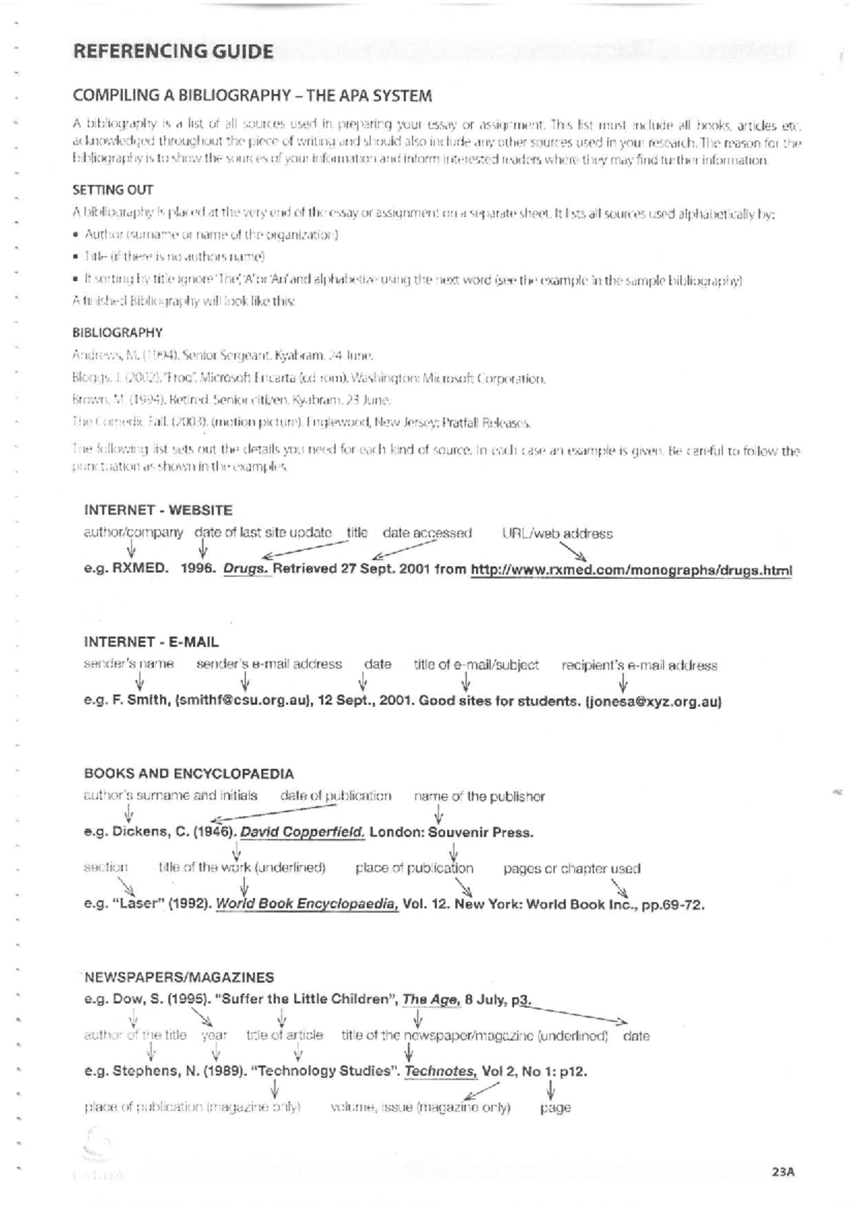 APA Referencing Guide: Compiling a Bibliography - Studocu