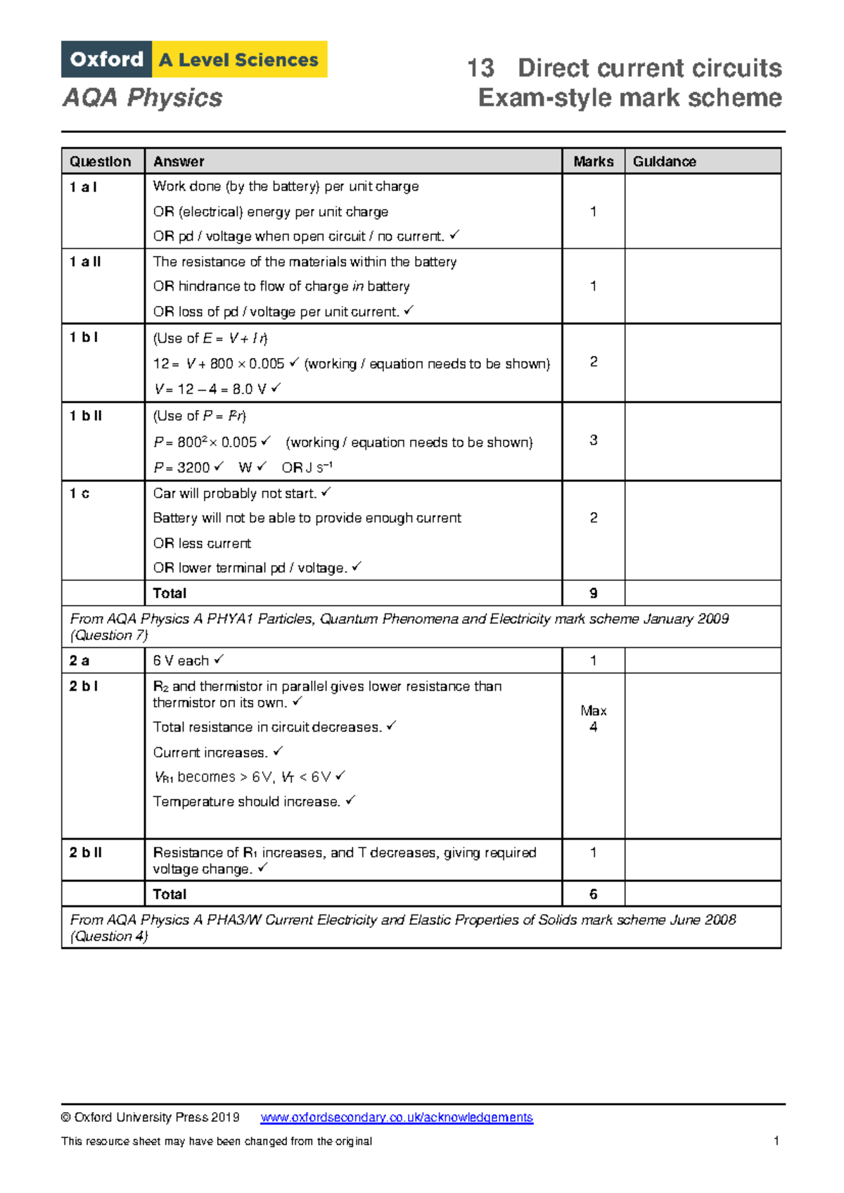 Ch13 AQA Physics Exam Style Answers on Direct Current Circuits - Studocu