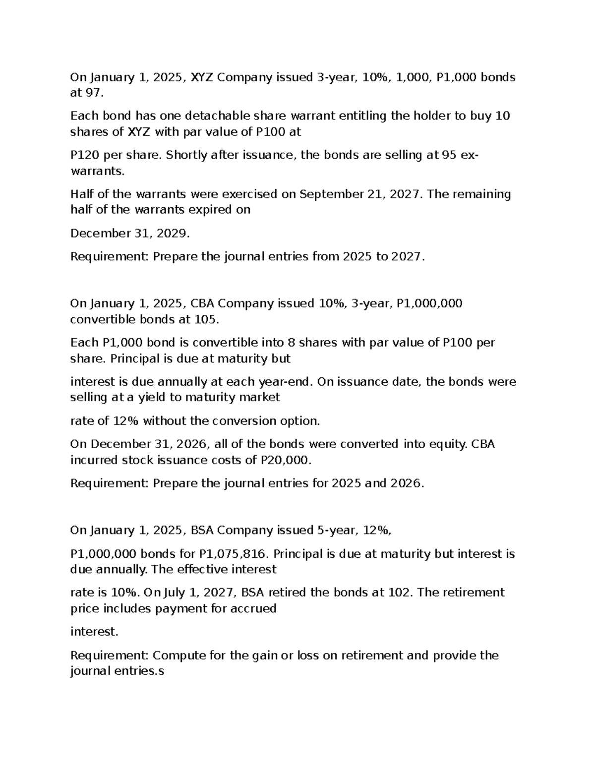 Bp - Sample Problems on Bond Issuance and Conversion Journal Entries ...